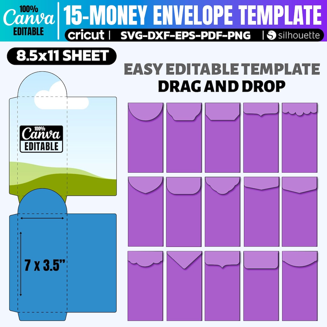 Money Envelope Template SVG: Editable Canva Cash Gift Holder (digital ...