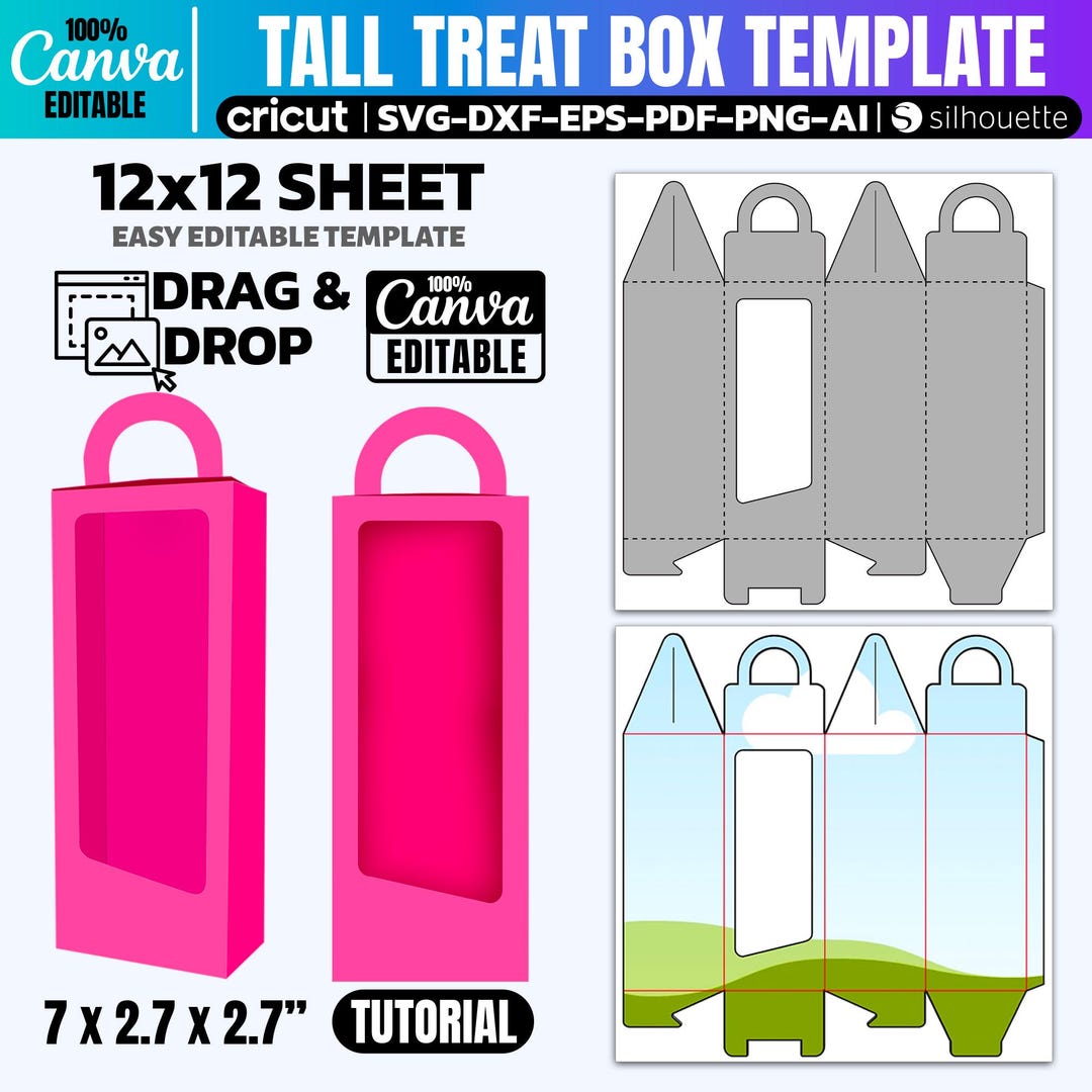 Tall Box Template Svg, Tall Treat Box Canva Template, Tall Gable Box ...