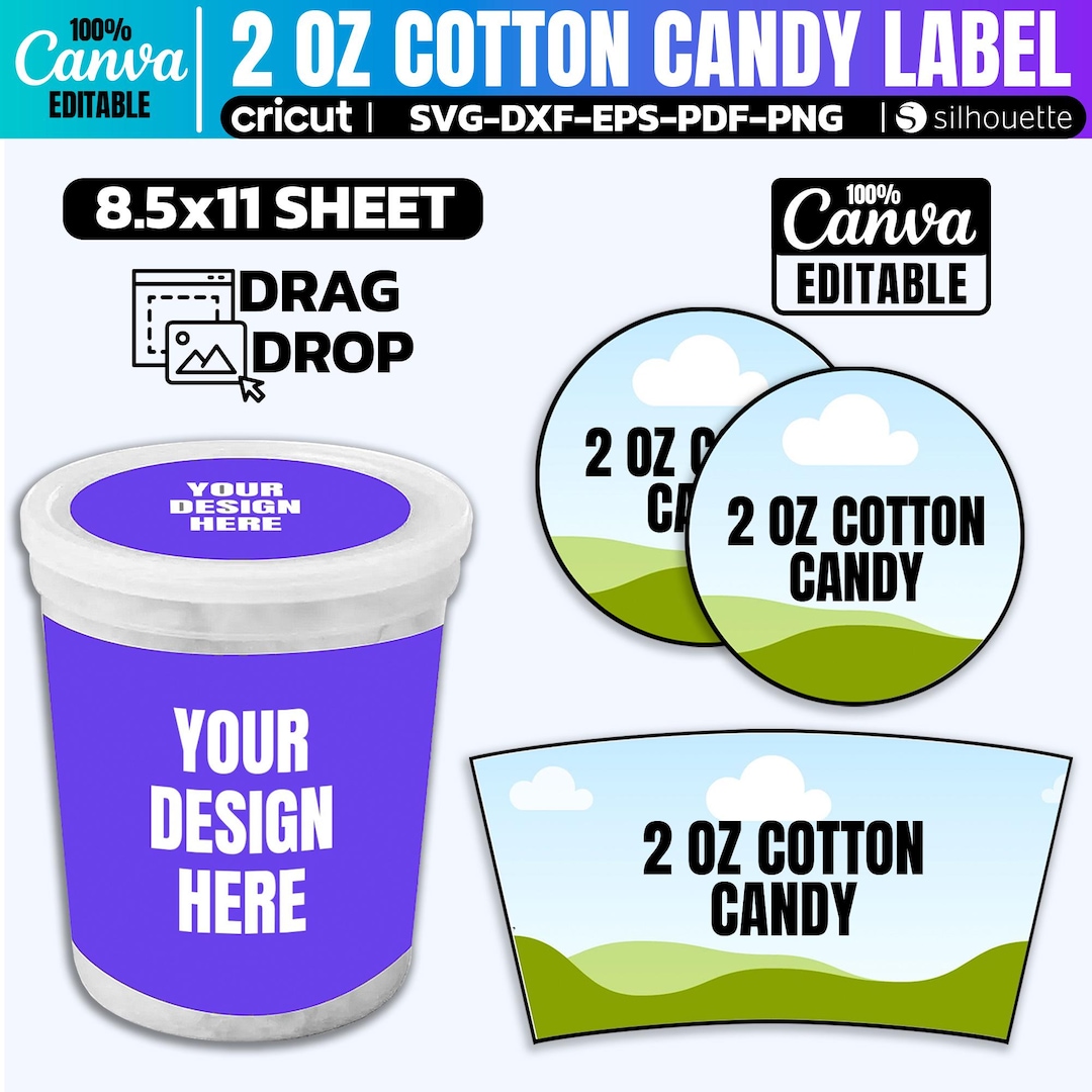 2 Oz Cotton Candy Label Template: Canva Editable (digital Download) - Etsy