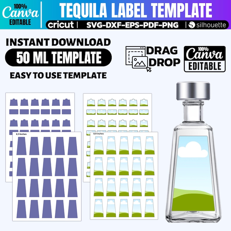 Customizable Tequila Label Template: Editable Alcohol Stickers (canva ...