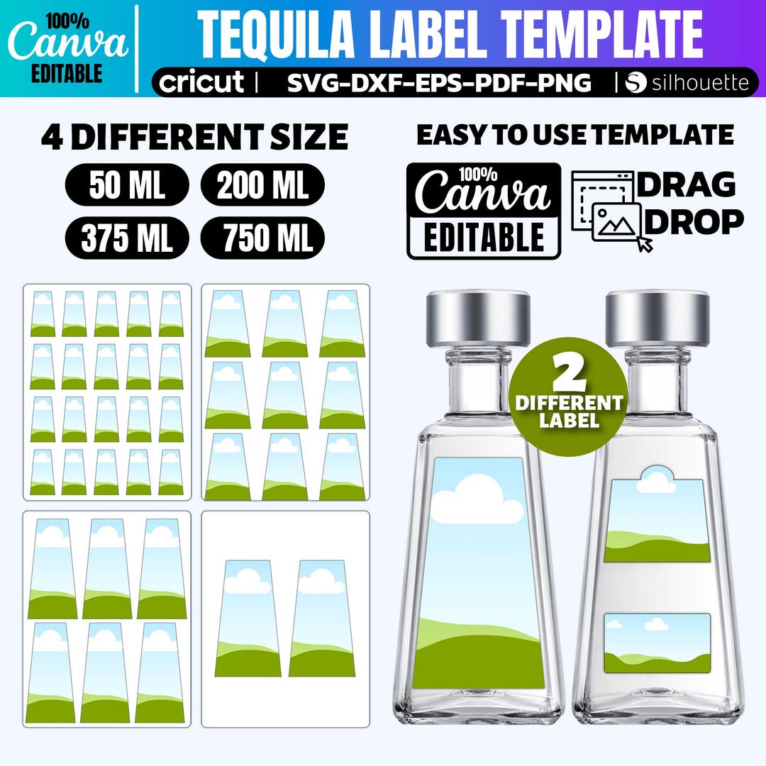Customizable Tequila Label Template: Editable Alcohol Stickers (canva ...