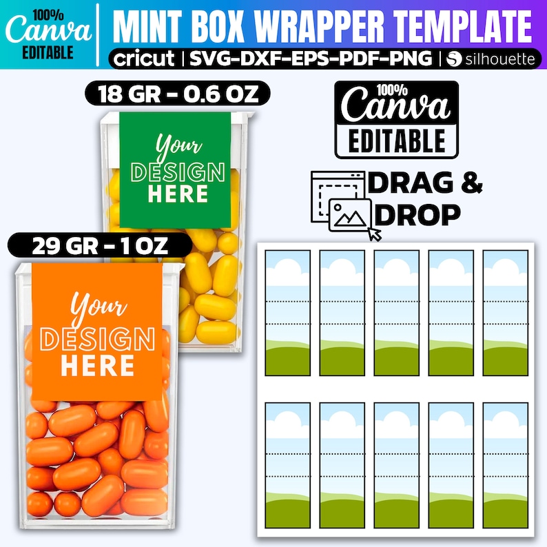 Mint Box Wrapper Template Bundle: Canva Label, Party Favors (digital ...