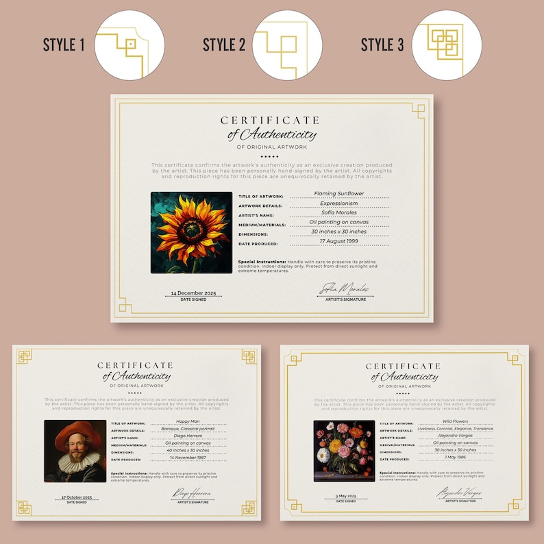 Editable Certificate of Authenticity for Artwork Template, Artist ...