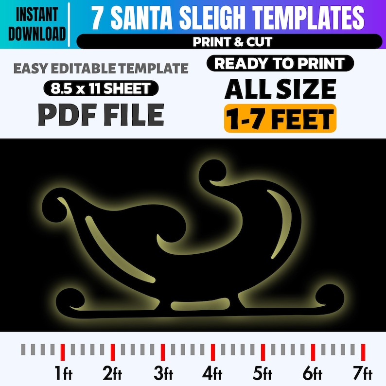 Life Size Santa Sleigh Templates PDF, 1ft–7ft Santa Sleigh Template ...