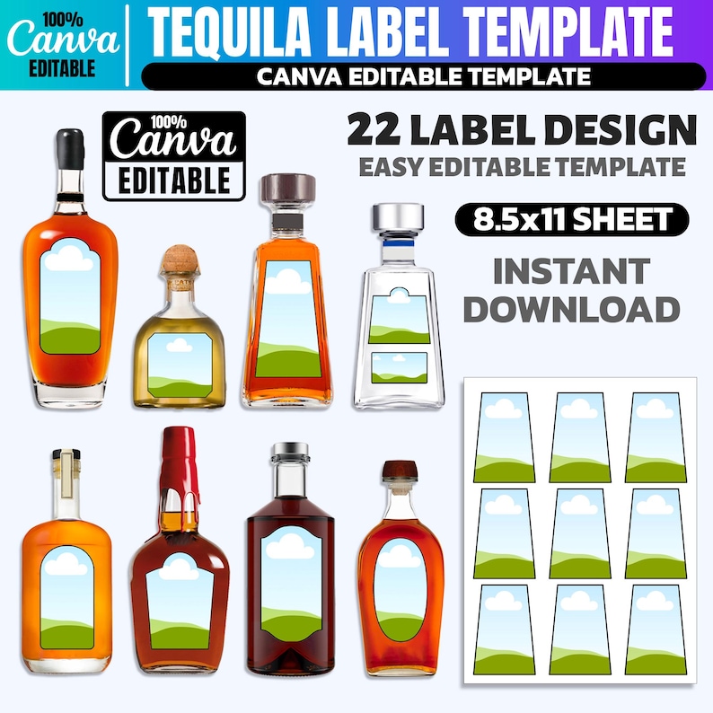 Tequila Label Canva Templates Bundle | Editable Bottle Labels ...