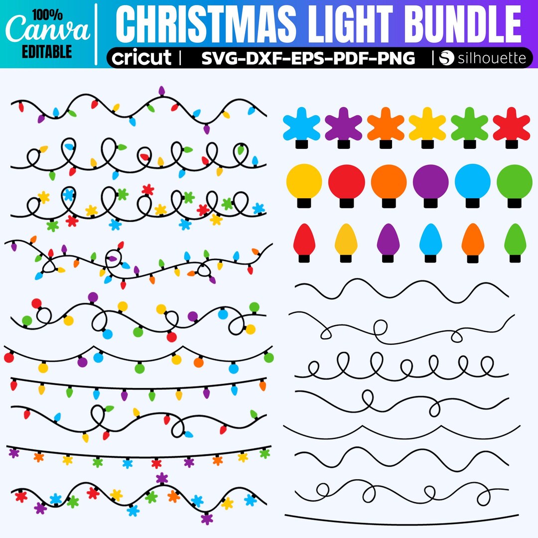 Christmas Lights SVG Bundle: Canva Editable, Cricut, PNG, PDF - Etsy