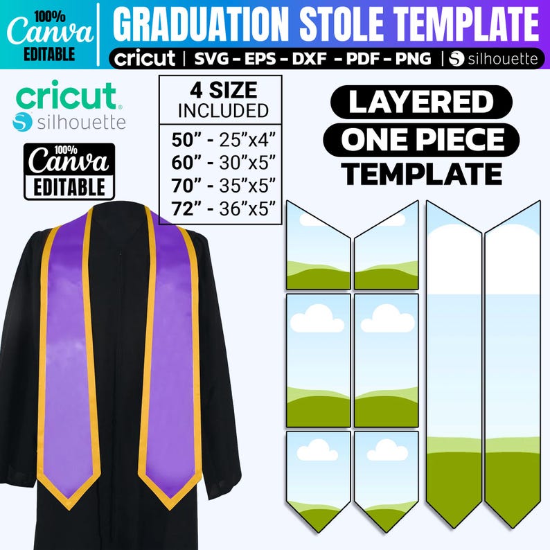 Graduation Stole Template Bundle: Canva Editable, SVG, PNG, PDF ...