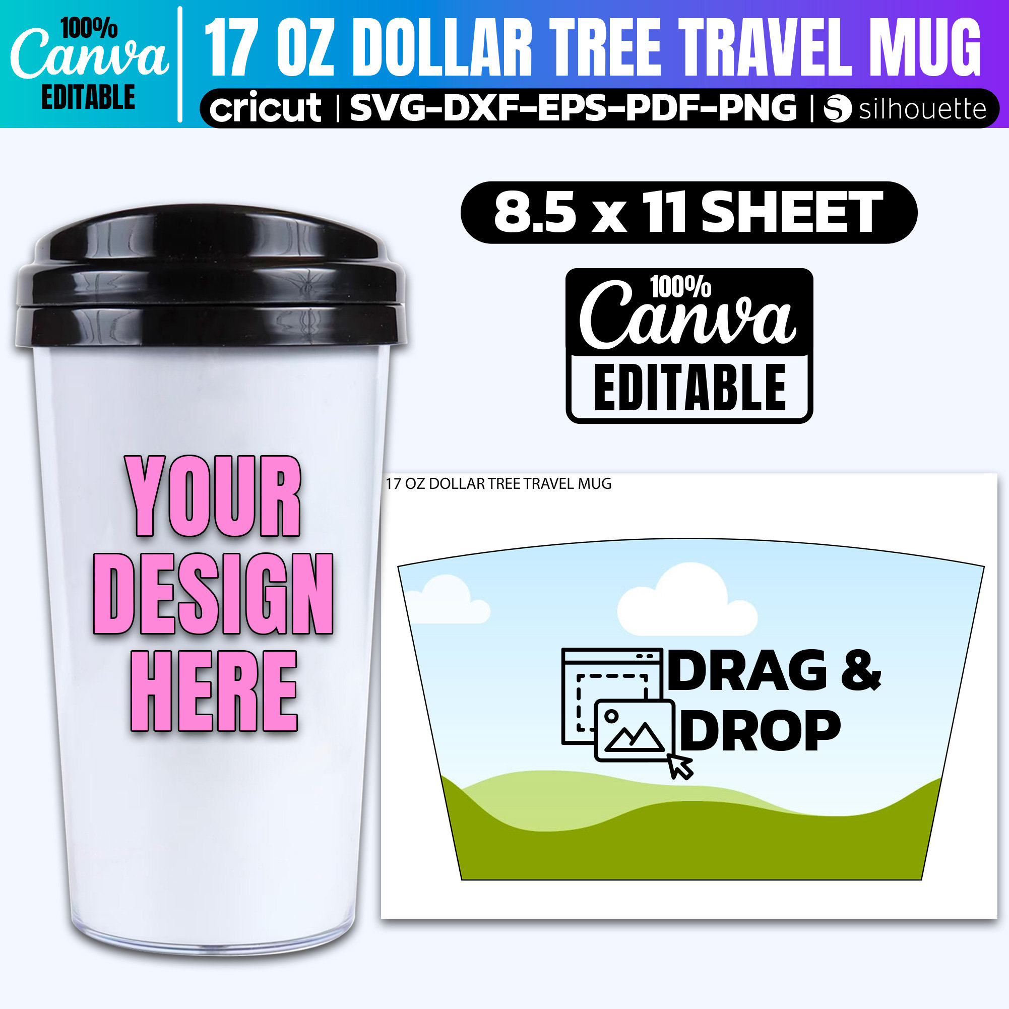 17oz Dollar Tree Travel Mug Template, Travel Coffee Cup Sublimation ...