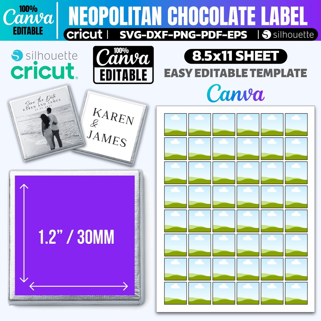 Mini Chocolate Wrapper Template 1.2" (30mm)–neapolitan Square Candy ...