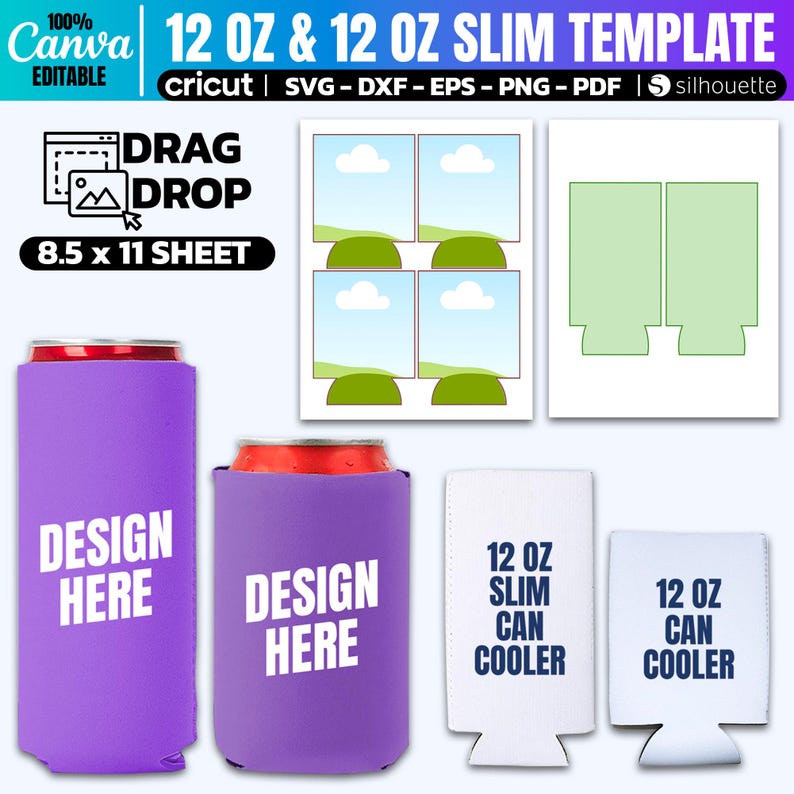 12 Oz Can Cooler Sublimation Template: Slim & Standard (digital ...