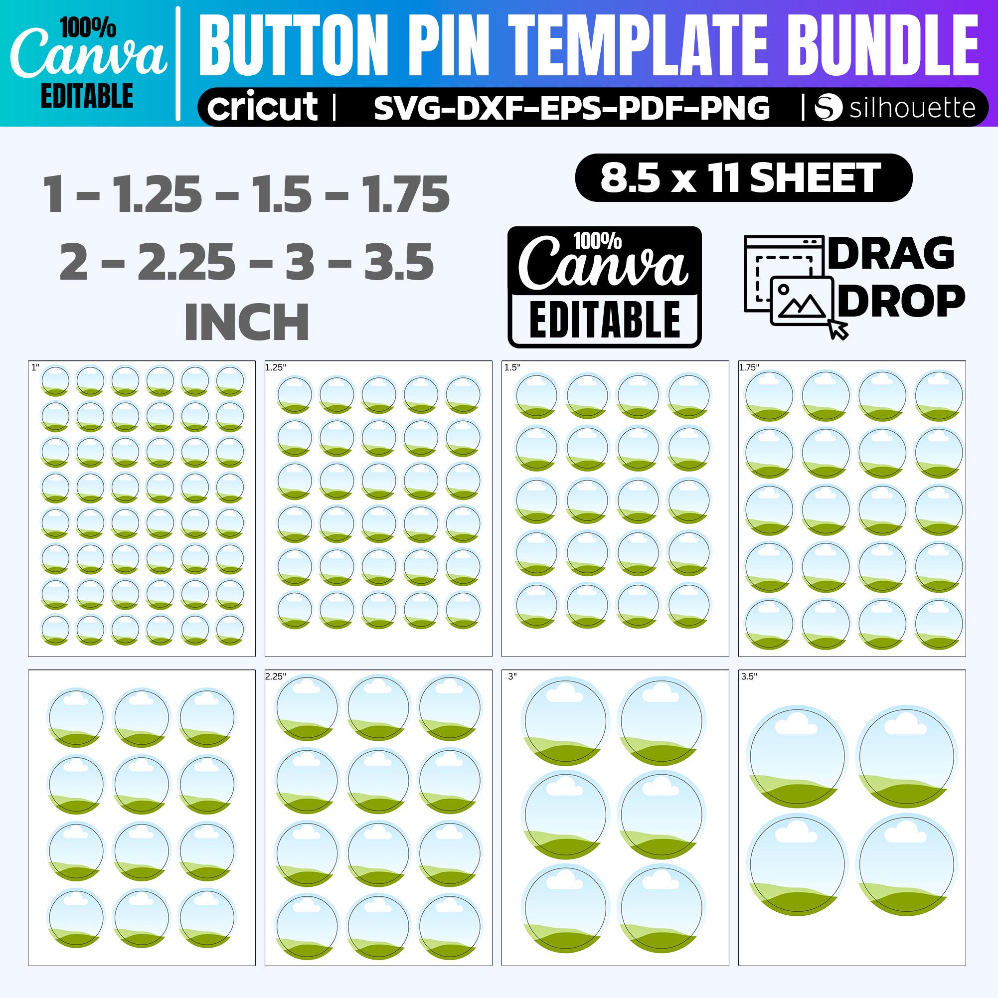 8 Size Button Pin Template Bundle SVG | Button Maker Template | Canva ...