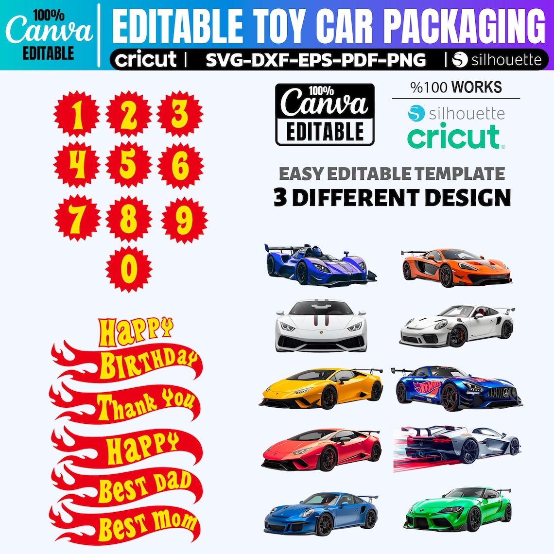 Editable Toy Hot Car Packaging Canva Template, Race Car Party Favor Box ...