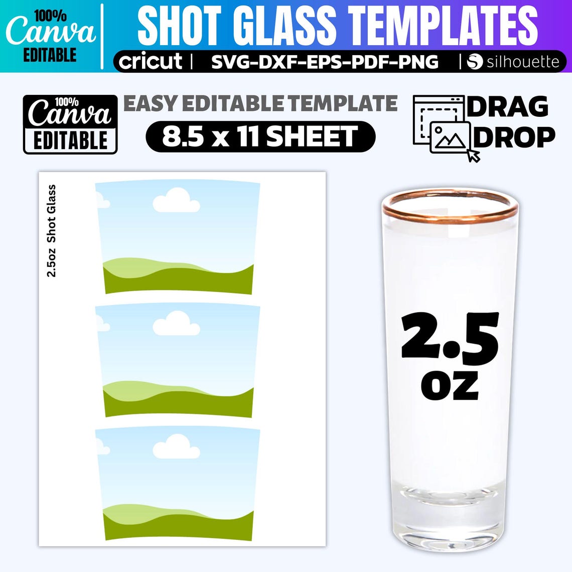 Shot Glass Template Bundle: Full Wrap Design, Canva Editable (digital ...