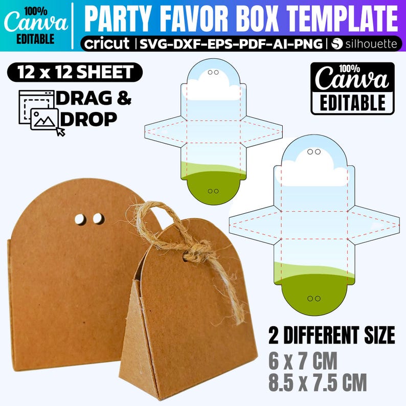 Mini Party Favor Box Template: SVG, Cricut, Canva Editable (digital ...