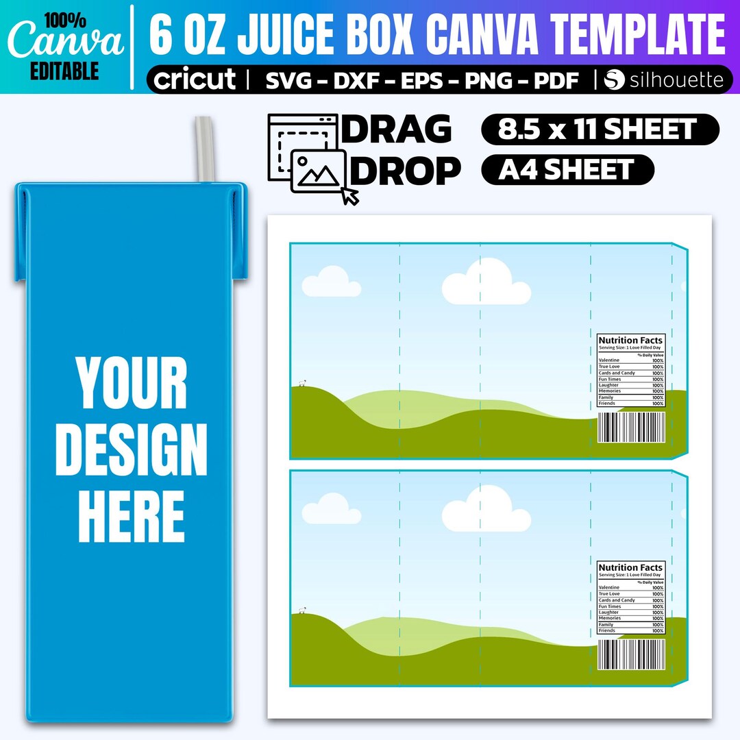 Juice Box Wrap Template: Birthday Party Favors (canva, SVG, PNG, PDF ...