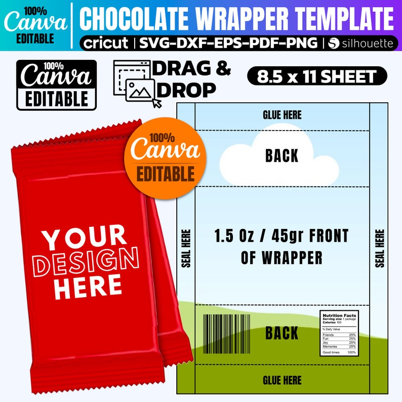 Canva Chocolate Wrapper Template: 1.5 Oz Candy Bar Wrap (digital ...