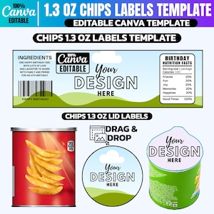 Chip Labels Template, Chip Bag Sticker Template Canva, Chip Can Label ...