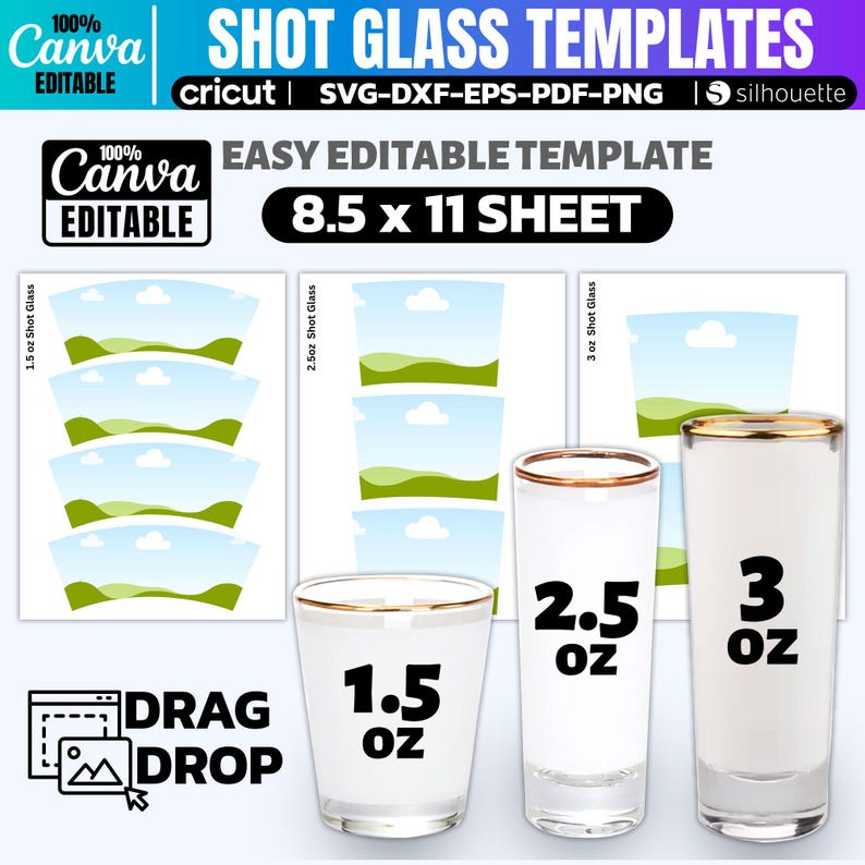 Shot Glass Template Bundle: Full Wrap Design, Canva Editable (digital ...