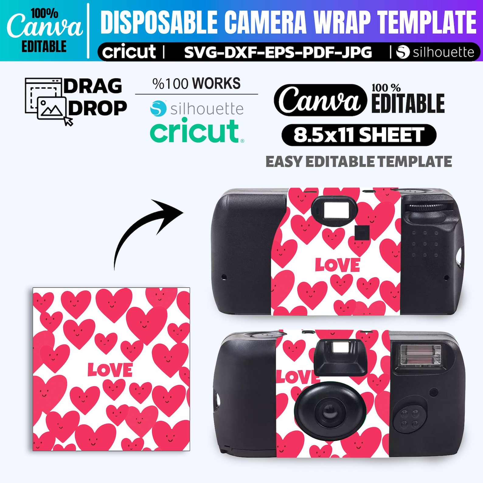 Disposable Camera Wrap Template Canva | Quicksnap Wedding Camera ...