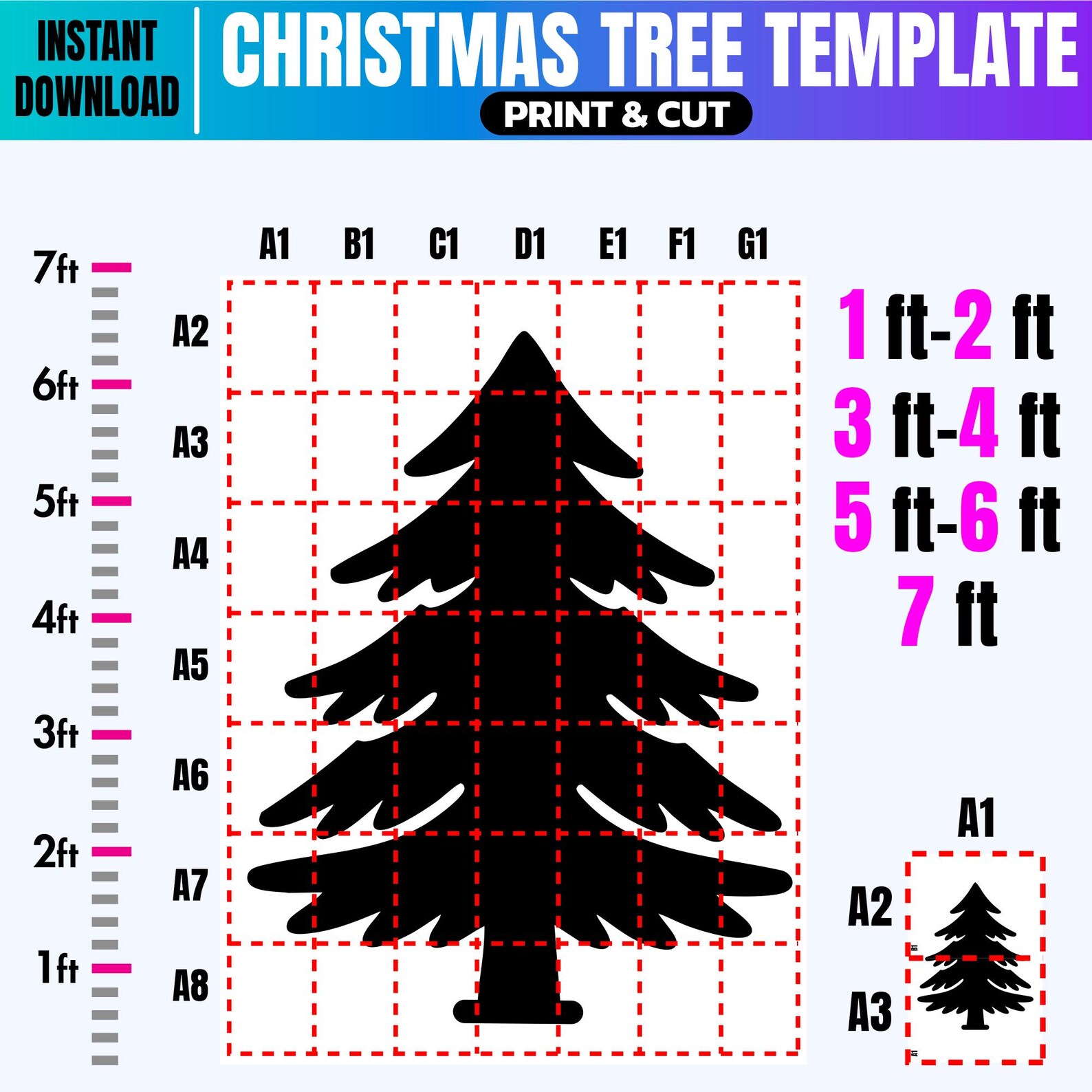 Modèles de sapin de Noël au format PDF, modèle de sapin de Noël de 1 ft ...