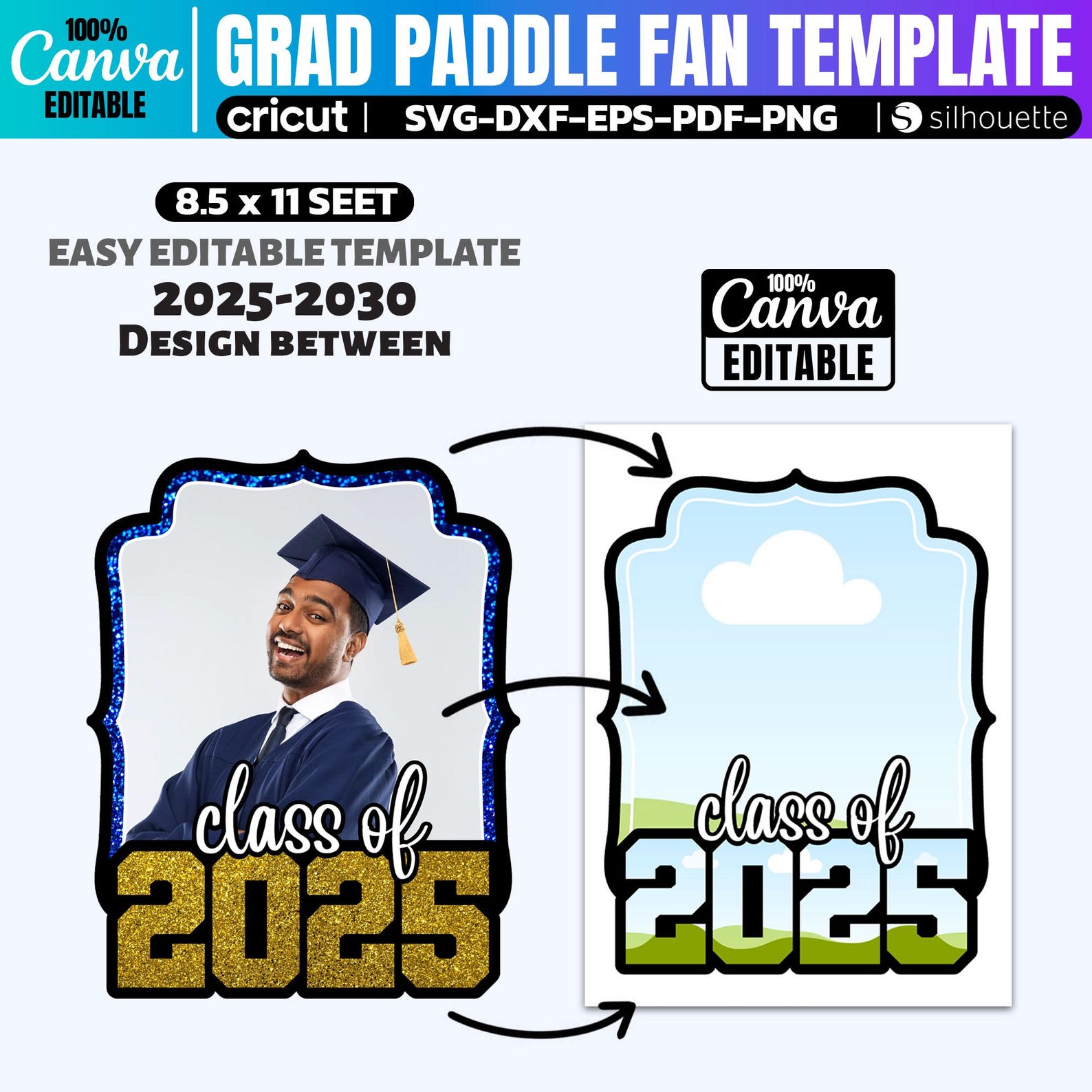 Editable Graduation Fan Template: Canva SVG, Cricut & Silhouette ...