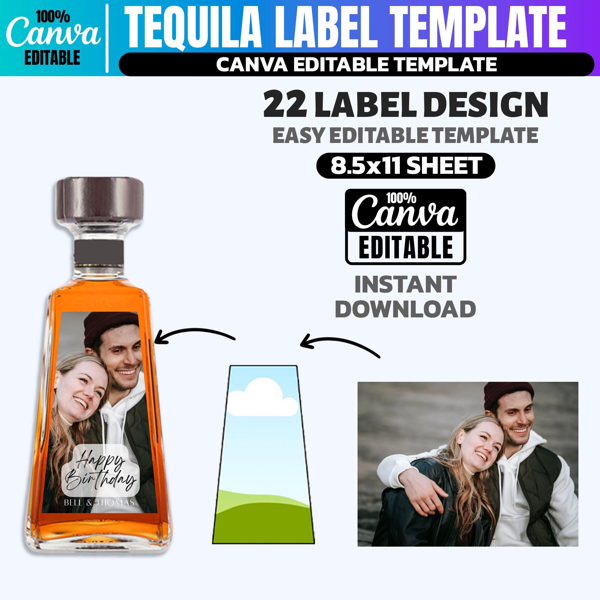 Tequila Label Canva Templates Bundle | Editable Bottle Labels ...