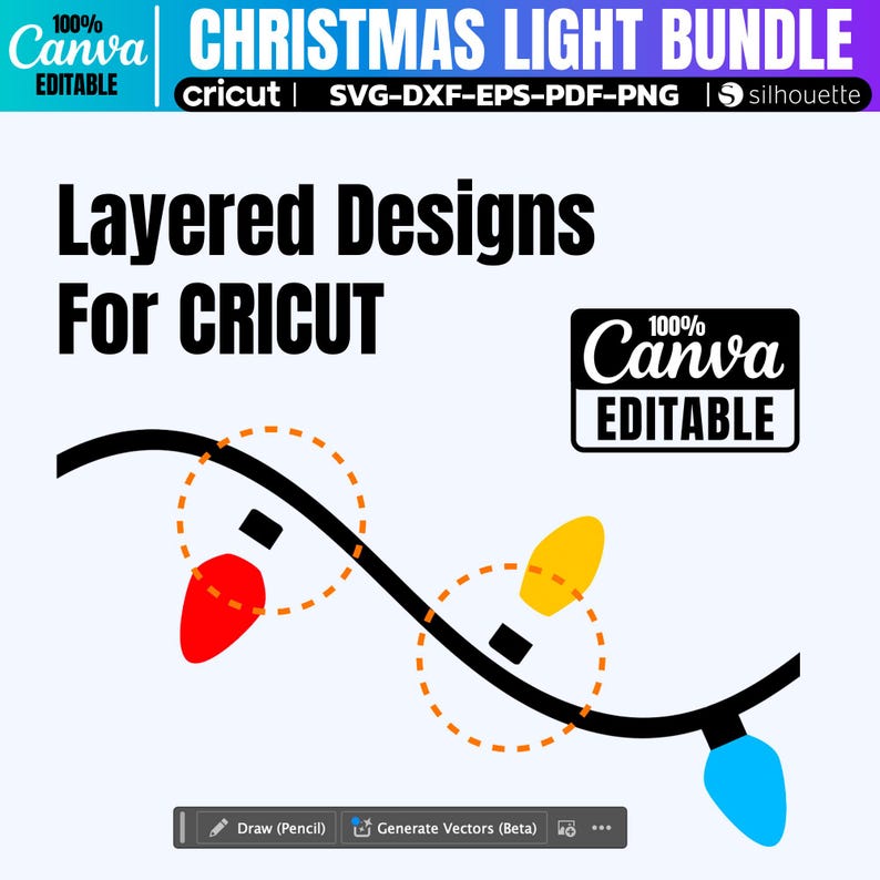 Christmas Lights SVG Bundle: Canva Editable, Cricut, PNG, PDF - Etsy