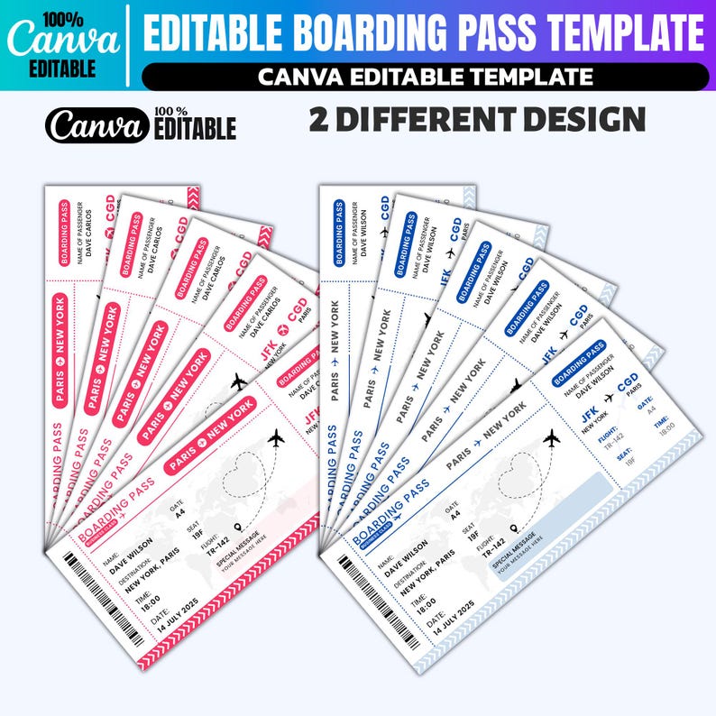 Editable Boarding Pass Template, Canva Printable Travel Ticket (digital ...