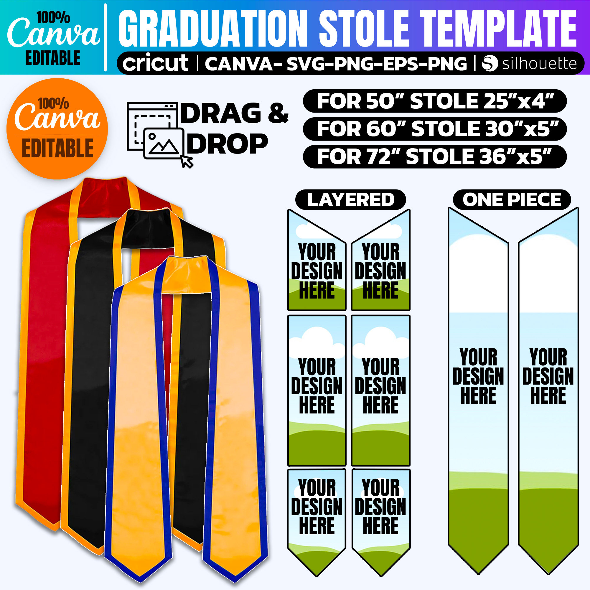 Graduation Stole Template Bundle: Canva Editable (digital Download) - Etsy