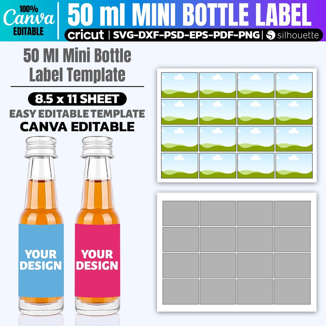 Mini Wine Bottle Label Template – Editable Wedding Favor Tags (canva ...