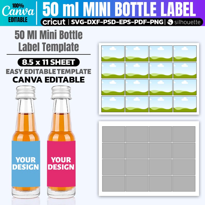 Mini Wine Bottle Label Template – Editable Wedding Favor Tags (canva ...