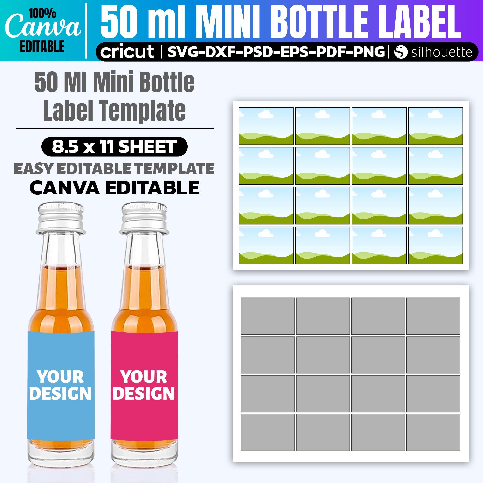 Mini Wine Bottle Label Template – Editable Wedding Favor Tags (canva ...