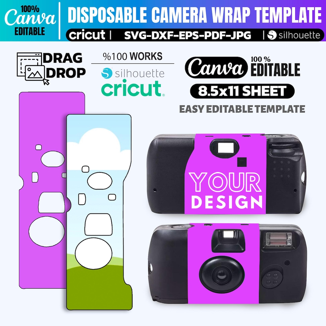 Disposable Camera Wrap Template Canva | Quicksnap Wedding Camera ...
