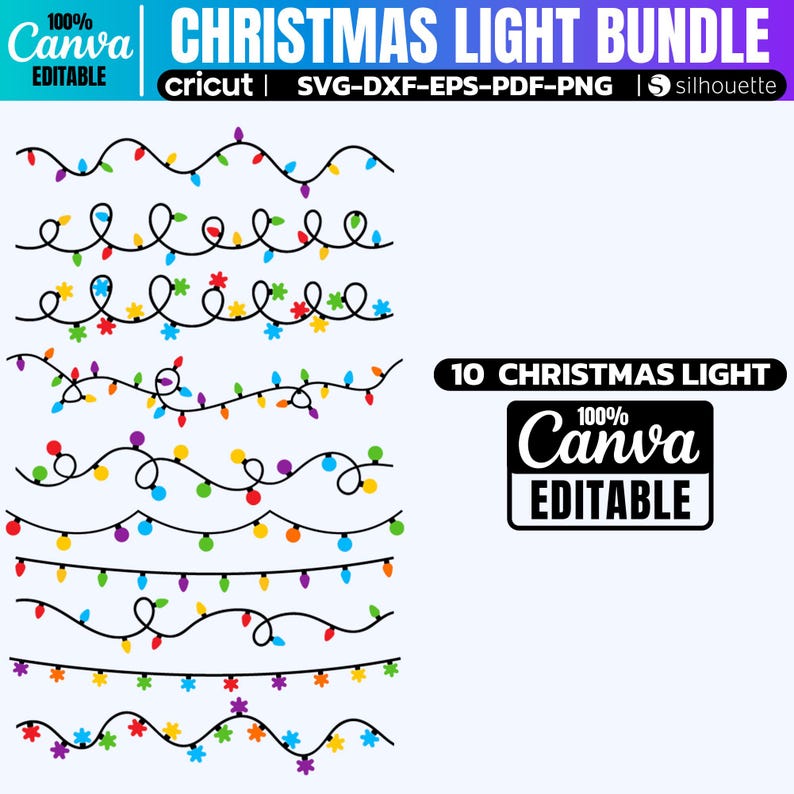 Christmas Lights SVG Bundle: Canva Editable, Cricut, PNG, PDF - Etsy