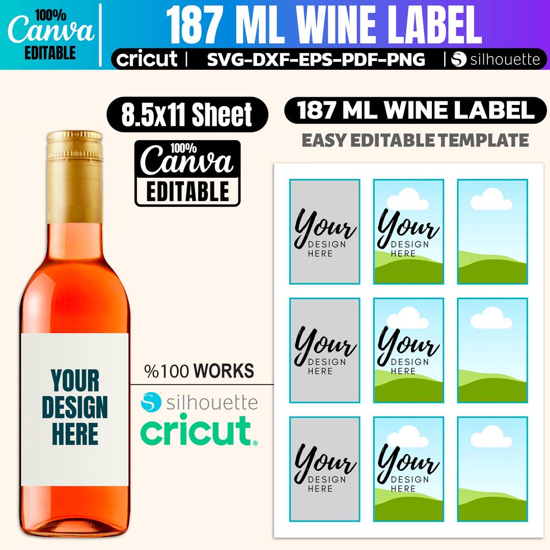 187 Ml Wine Label Template – Canva Editable Mini Wine Bottle Labels - Etsy