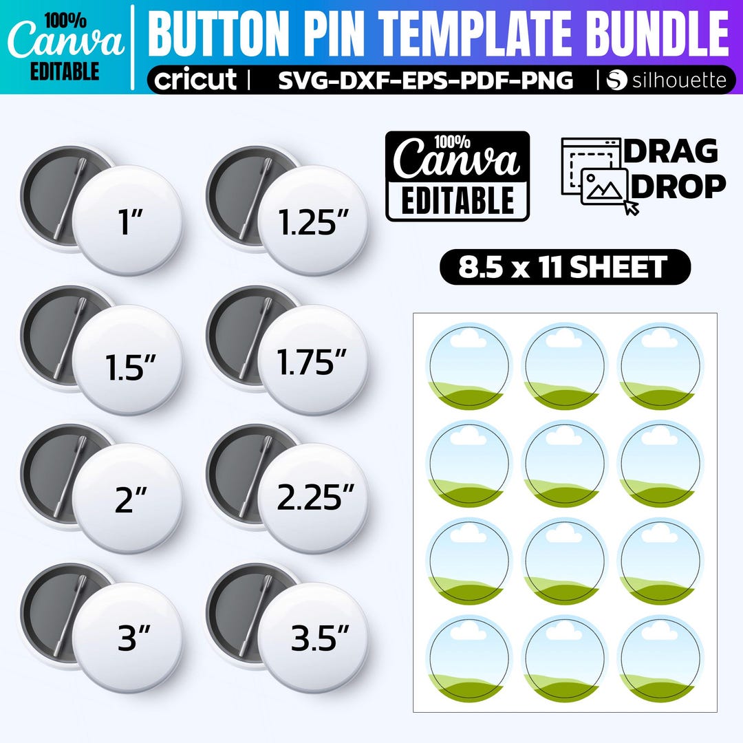 Button Pin Template Bundle: 8 Sizes, Canva & SVG (digital Download) - Etsy