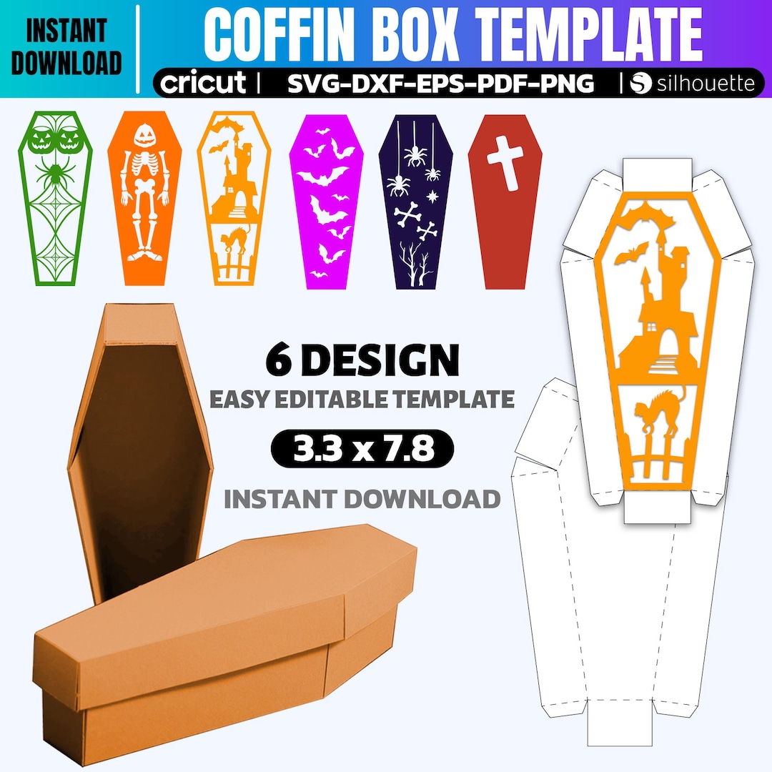 Halloween Coffin Box Template: 6 Designs (SVG, PDF, PNG Digital ...