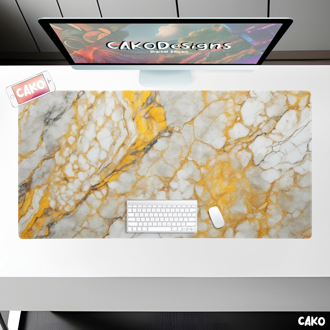 Yellow, Gray and White Marble Stone Desk Mat / Office Decoration ...