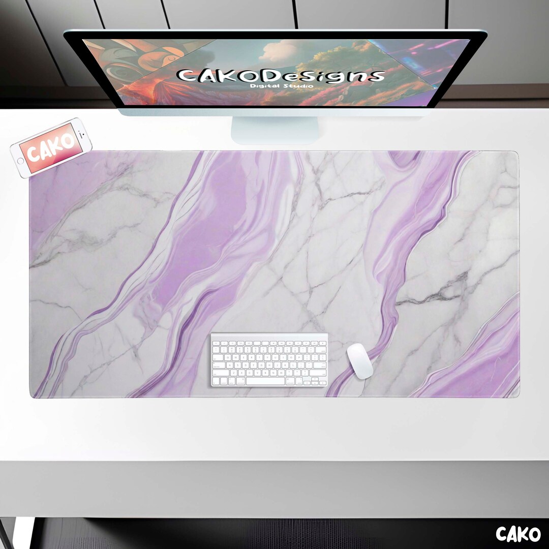 Lilac and White Marble Stone Desk Mat / Office Decoration / Gaming ...