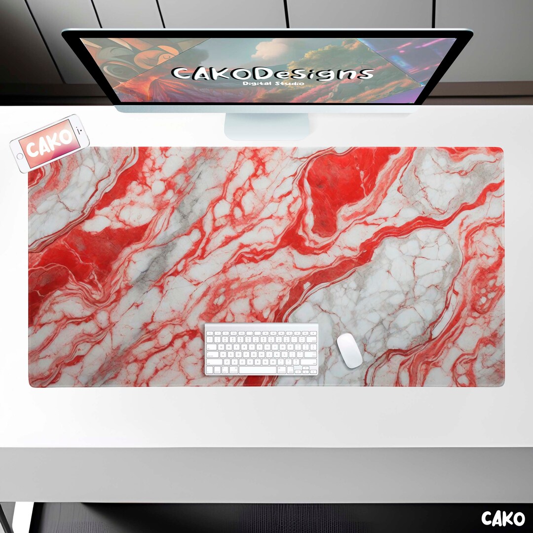 Red, Gray and White Marble Stone Desk Mat / Office Decoration / Gaming ...