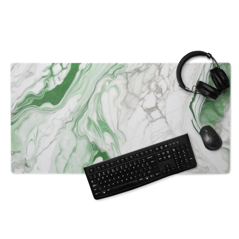 Green and White Marble Stone Desk Mat / Office Decoration / Gaming ...
