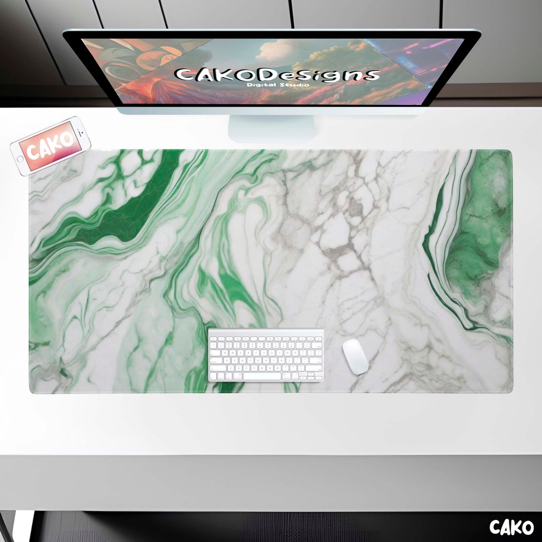 Green and White Marble Stone Desk Mat / Office Decoration / Gaming ...