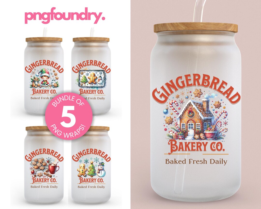 Gingerbread Bakery PNG Glass Can Wrap Bundle, North Pole Gingerbread ...