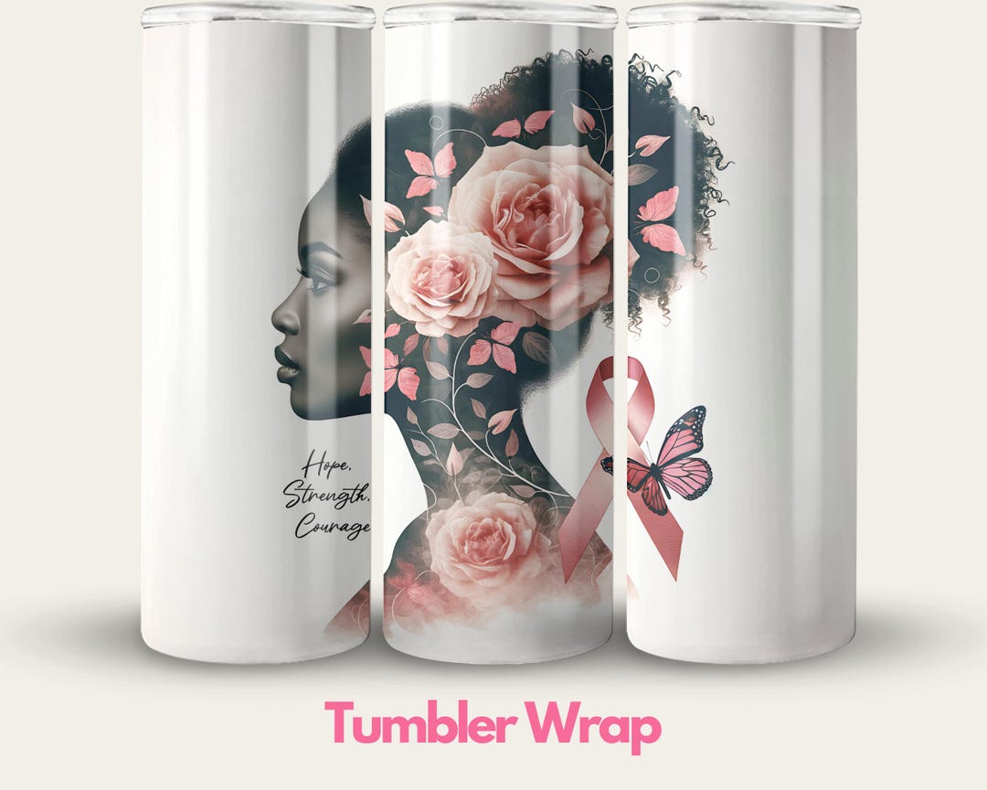 Pink Awareness Tumbler Wrap, Pink Ribbon African American Woman Breast ...