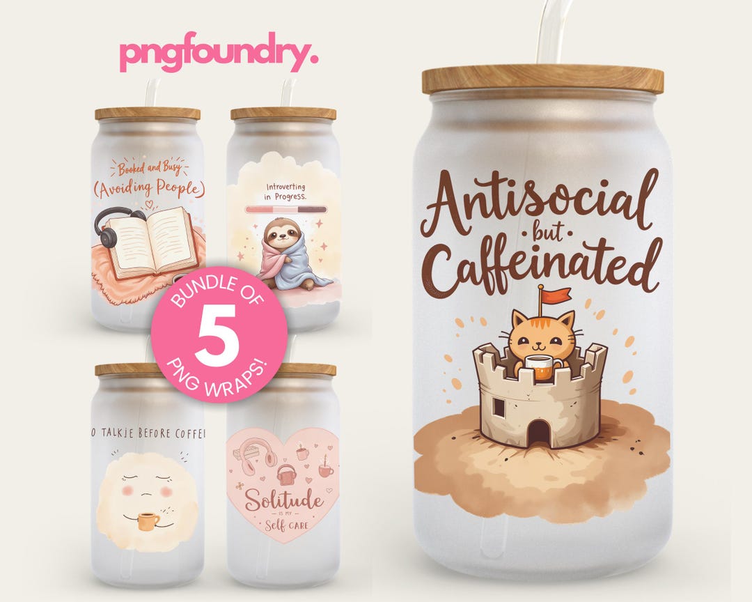 Antisocial Club Frosted Glass Can Wrap Bundle, Introvert Tumbler Wrap ...