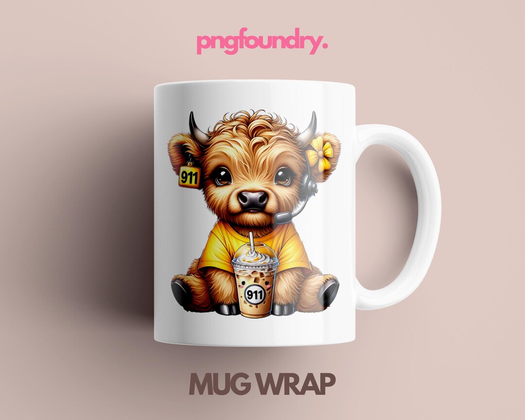 911 Dispatch Highland Cow Mug Wrap, Dispatcher Sublimation for 911 ...
