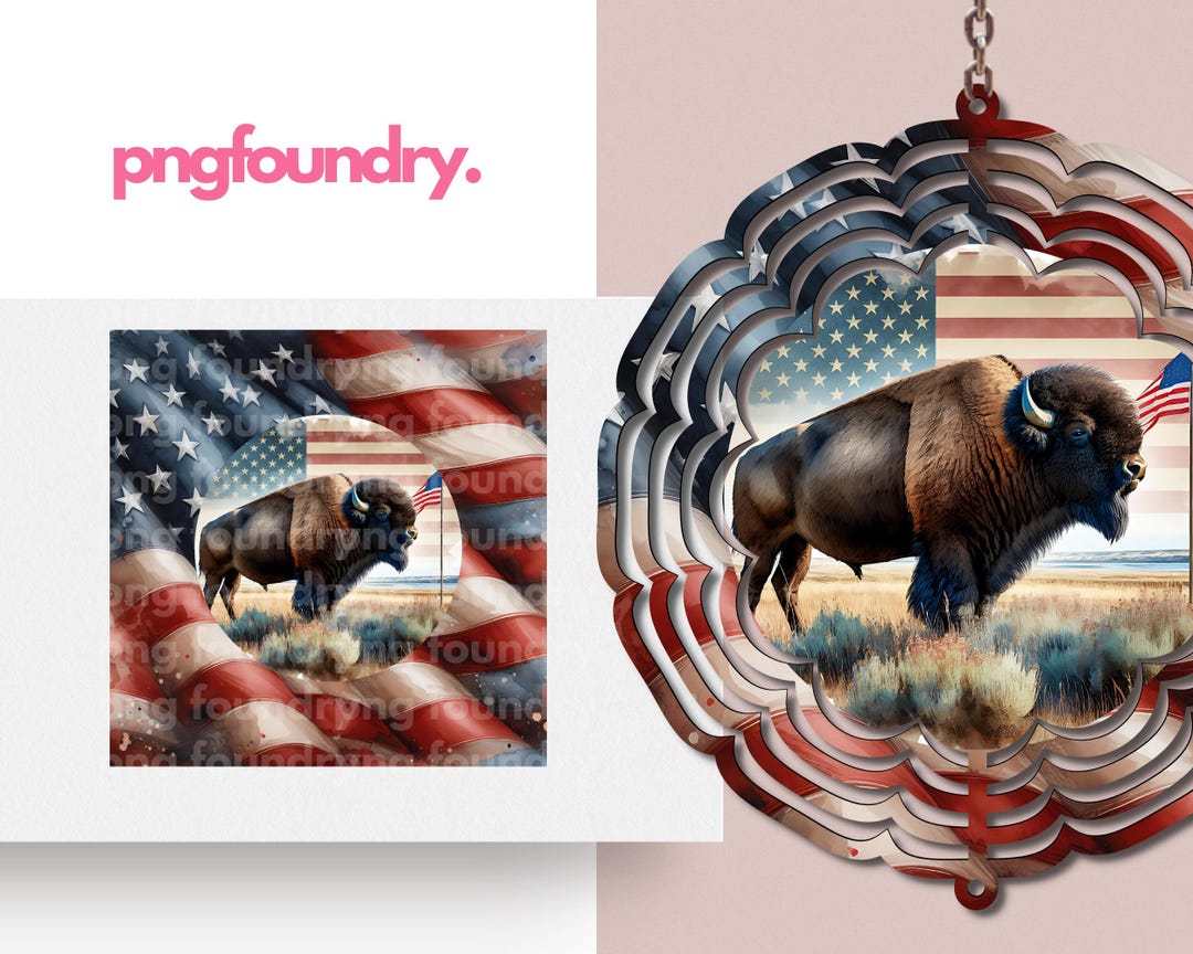 American Bison Wind Spinner Design: Patriotic USA 10 Inch (PNG Digital ...