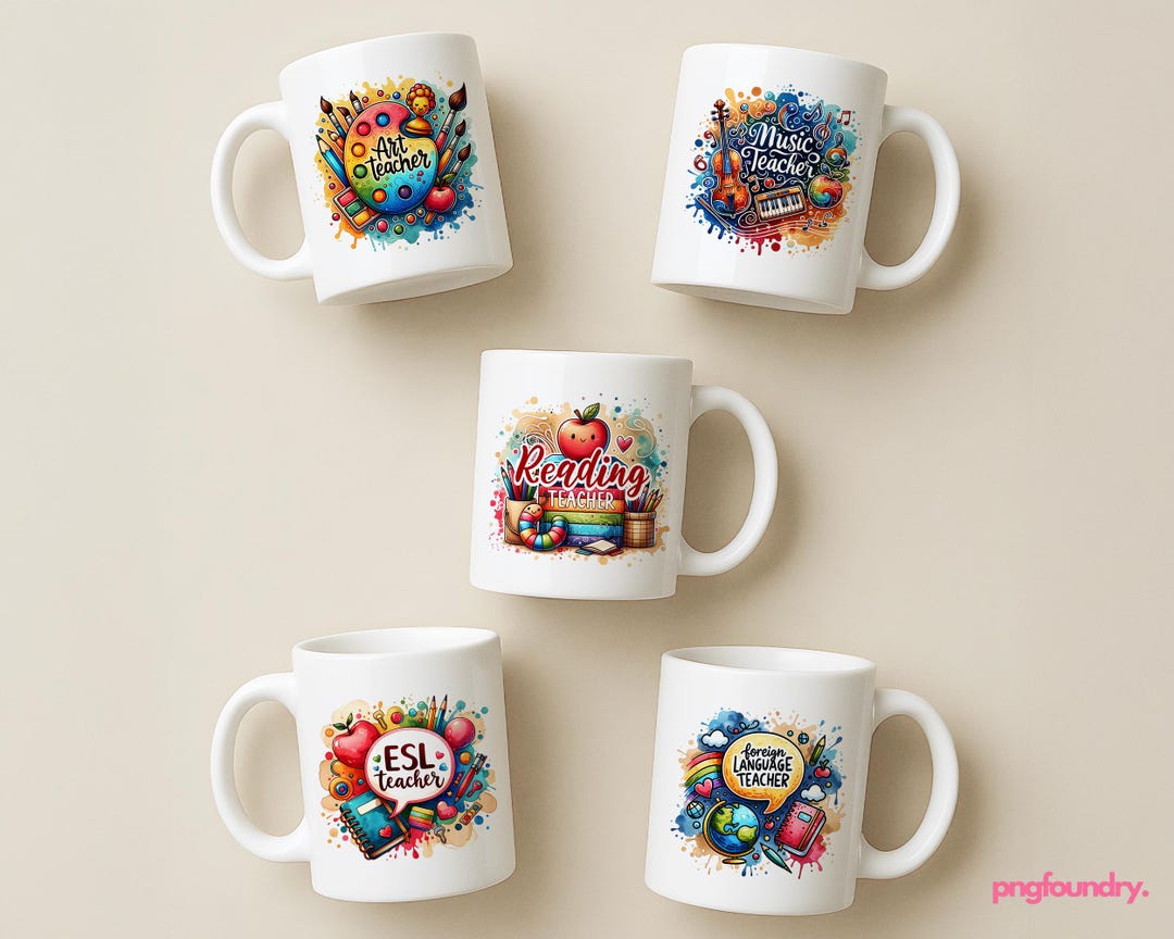 Teacher Mug Designs Bundle: Art, Music, Reading (PNG Digital Download ...