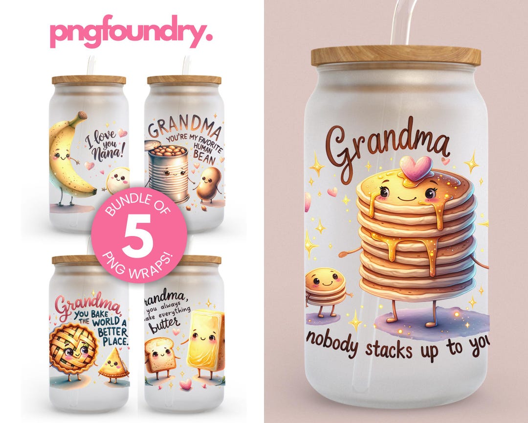 Nana Glass Cup Wrap Bundle: Grandma Tumbler PNG, 16oz (digital Download ...