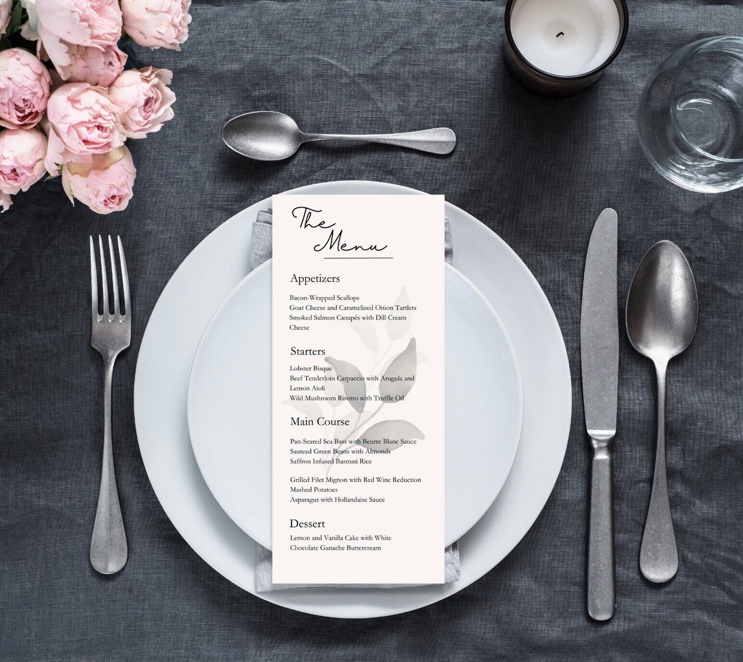 Minimal Menu Template, Editable Simple Wedding Menu Template, Printable ...